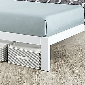 Mellow Rocky Base C 14" Platform Bed Heavy Duty Steel White, w/ Patented Wide Steel Slats (No Box Spring Needed) - Full