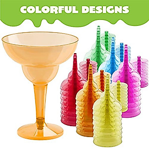 JOYIN 48PCS Plastic Margarita Glasses Cups, 12 oz Neon Disposable Cocktail Cups, Frozen Drink Cups for Cinco De Mayo Fiesta Decoration, Mexican Theme Party Supplies