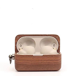 Handmade Nature Wooden Genuine Real Wood Protective Case Cover with Carabiner Compatible with Sony WF-1000XM4(Walnut)