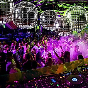 Cadeya 12 Pcs Disco Ball Balloons, Huge Silver Explosion Star Aluminum Foil Balloons for Birthday, Bachelorette Party, Silver Party, 70s 80s 90s Theme Disco Party Decorations Supplies