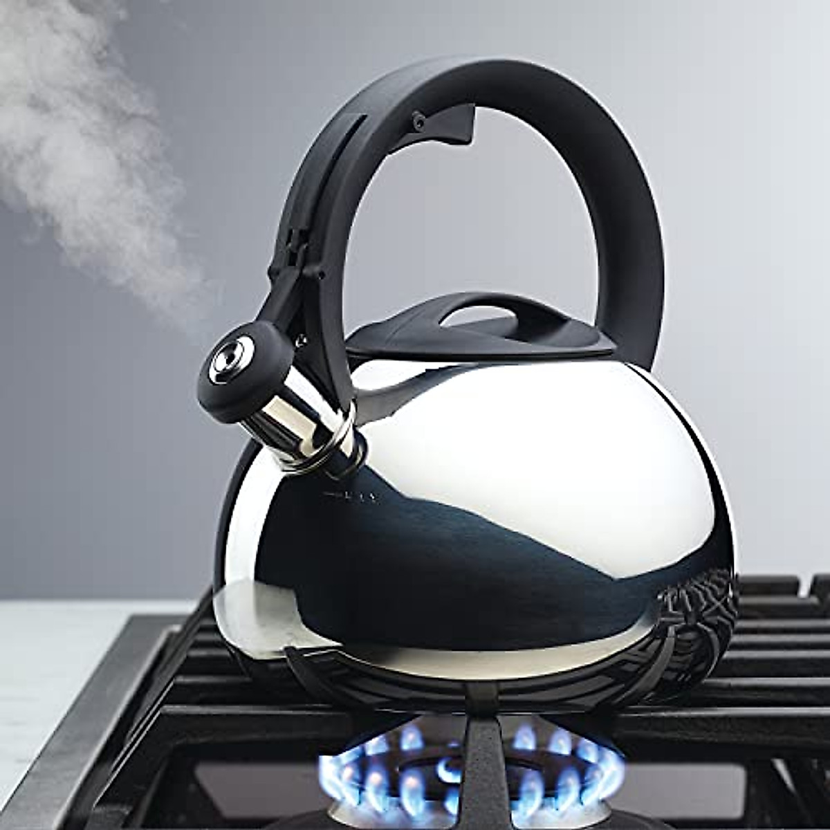 Farberware Teakettles Stainless Steel Egg-Shaped Whistling Tea Kettle, 2.3 Quart, Silver