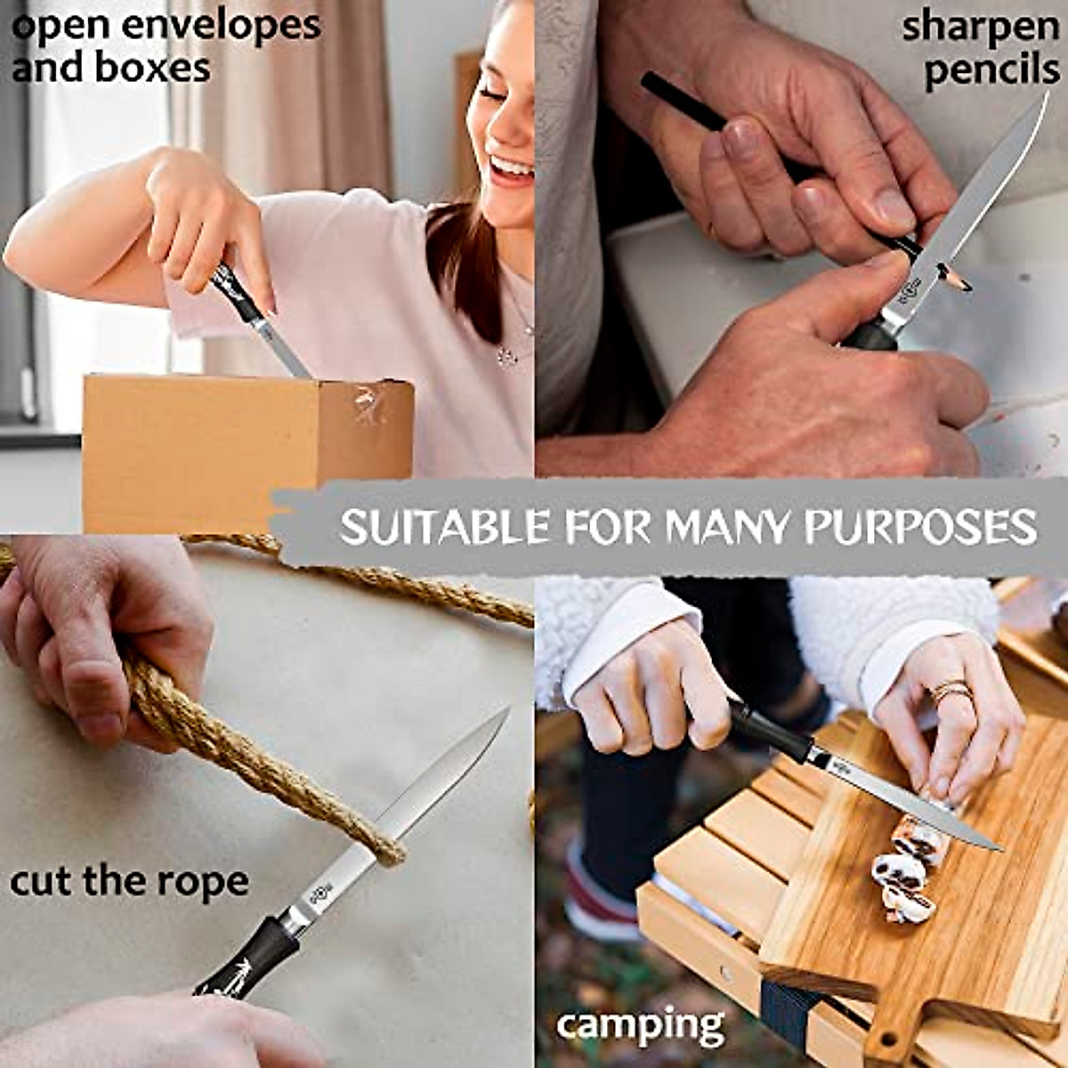 GOOD WORKER Japanese Utility Knife - Letter Opener - Envelope Opener - Mail Opener - Small Black Fixed Blade Knife for Men Women - Kubaton - Secret Santa Gift 130129