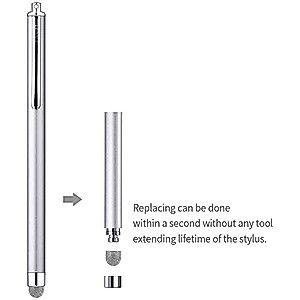 ChaoQ Stylus Pens for Touch Screens, Mesh Fiber Capacitive Stylus (6-Pack), with 6 Replaceable Mesh Tips (Black, White, Pink, Green, Sky Blue, Silver)