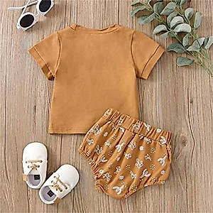 vchoohce Baby Boy Summer Clothes Short Sleeve Letter Print T-shirt Top Shorts Set 6 12 18 24 Months Infant Boy Outfit (Cactus Howdy-Brown,0-6 Months)