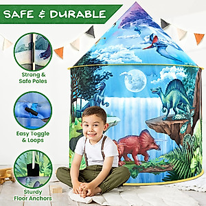 W&O Dinosaur Discovery Play Tent with Roar Button - Extraordinary Pop Up Tent for Boys & Girls - Perfect for Indoor & Outdoor Adventures