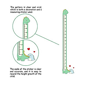 SUPERDANT 2 Sheets/Set Cartoon Height Growth Chart Wall Sticker Green Cute Cartoon Dinosaur Self-Adhesive Height Wall Decal for Play Room Nursery Bedroom Living Room Decor 35"x12"
