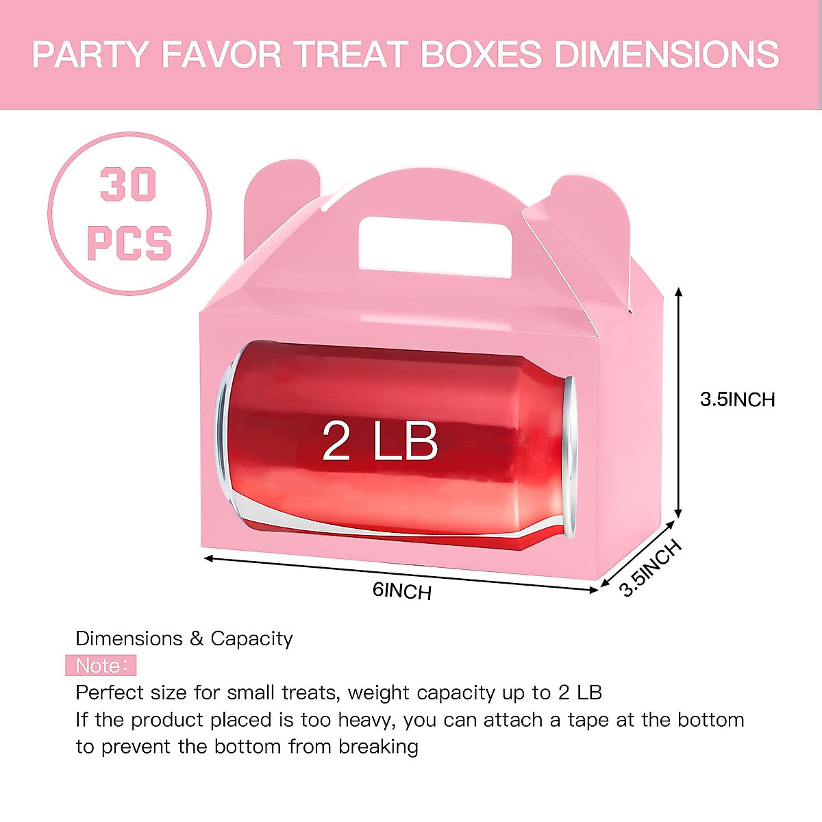 MOORAY 30 Pack Treat Boxes Candy Boxes Gable Boxes Party Favor Boxes with Handles Goodie Boxes Paper Gift Boxes for Kids Birthday Party Baby Shower Wedding Halloween Christmas(Pink)