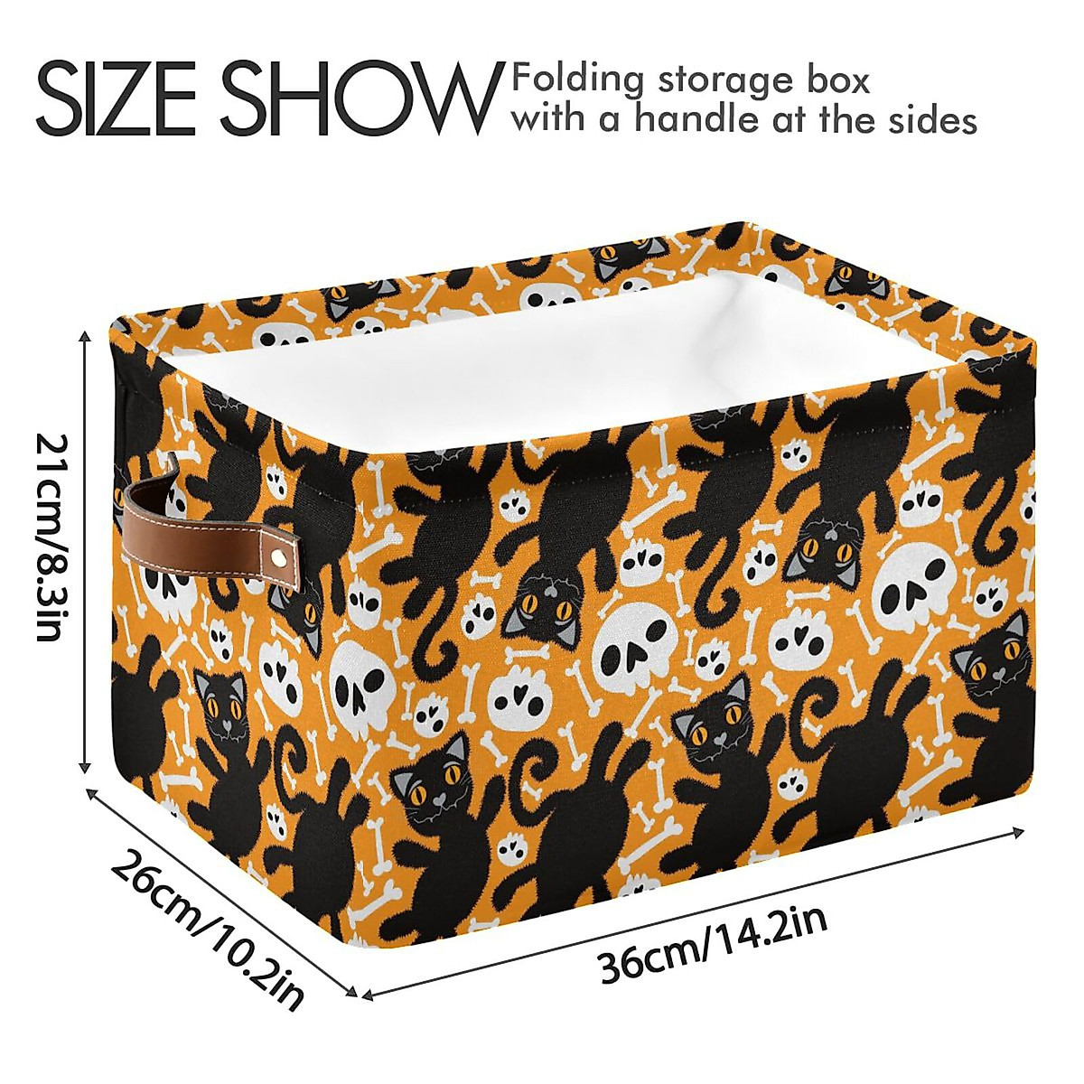 Halloween Black Cat Skulls Storage Basket Bins Decorative Toy Laundry Basket Organization with Handles for Living Room Clothes Nursery Closet Shelf Playroom,1 pcs