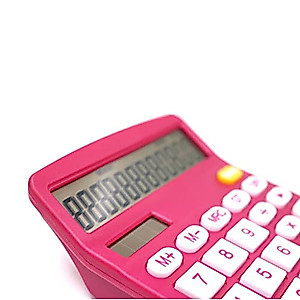 MJWDP 12 Digit Desk Calculator Large Buttons Financial Business Accounting Tool Rose Red Color for Office School