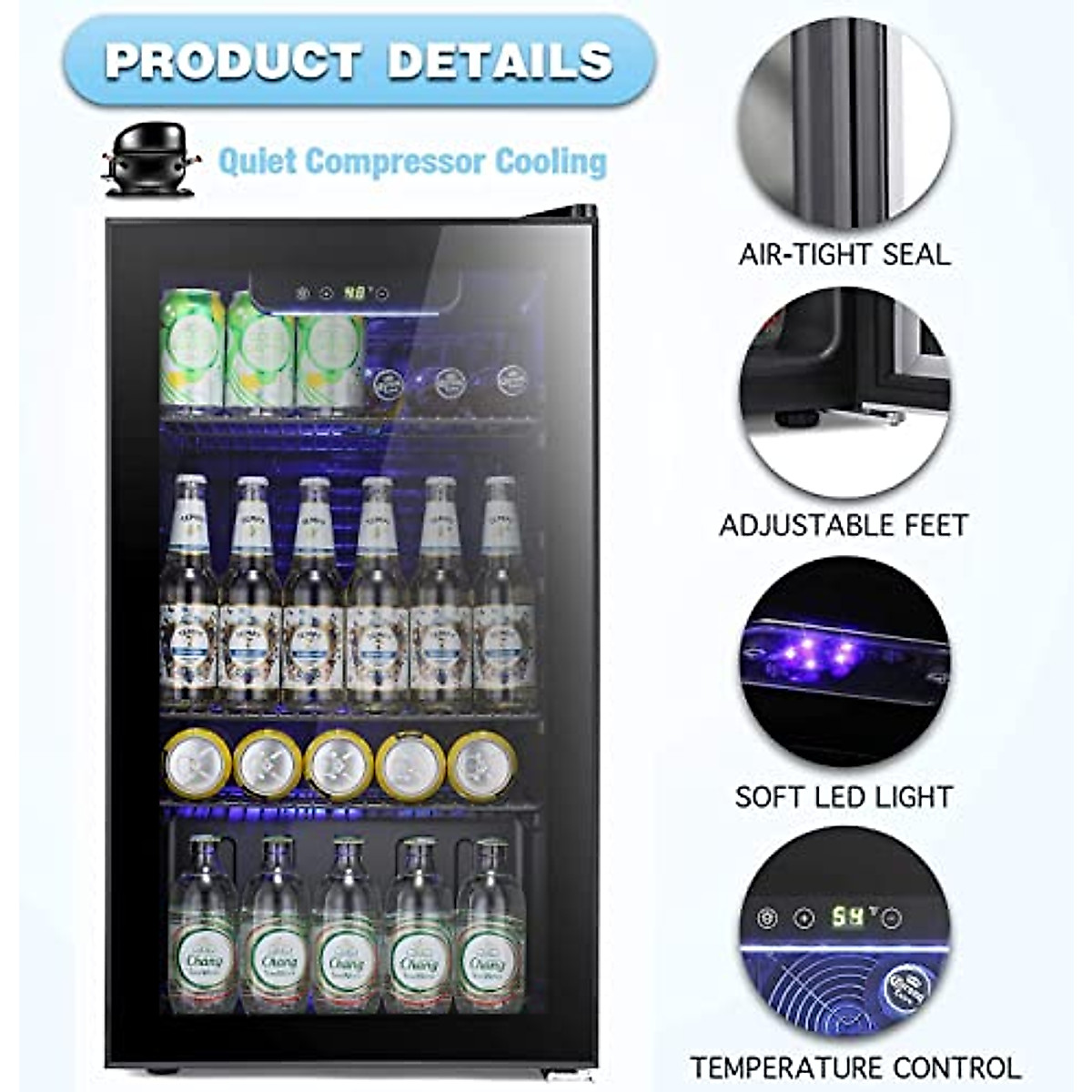 Antarctic Star Beverage Refrigerator -100 Can Mini Fridge for Soda Beer or Wine,Small Drink Dispenser, For Office or Bar with Adjustable Removable Shelves，Convertible Door ，3.2 Cu. Ft.…