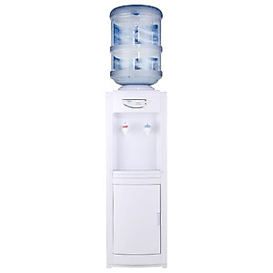 Hot&Cold Water Cooler Dispenser, 5 Gallon Top Loading Water Cooler for Home Office, Water Cooler Dispenser with Storage Cabinet, Chile Safety Lock,White