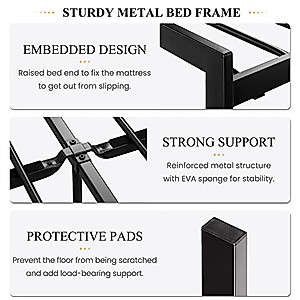 SHA CERLIN Queen Size Bed Frame with Upholstered Headboard, Metal Platform Bed Frame with 17 Steel Slats Support, Mattress Foundation, No Box Spring Needed, Noise Free, Easy Assembly, Dark Grey