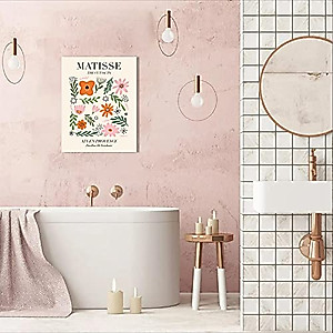 Matisse Wall Art Set of 3, Abstract Matisse Wall Art Exhibition Posters, Pink Beige Flower Market Posters, Minimalist Framed Flower Market Wall Art, Canvas Matisse Prints Painting for Aesthetic Room, Bedroom, Living Room Wall Decor（12x16inch)