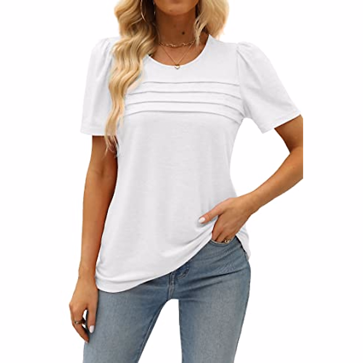 Tops for Women Short Sleeve Crew Neck Shirts Dressy Casual Loose Fit Tunic Summer Tees White