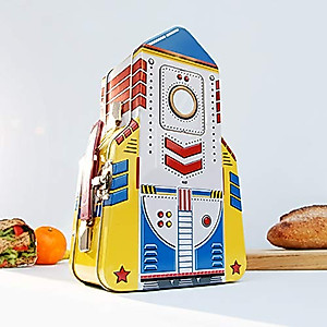 Suck UK Lunch Box Rocket Kids Lunch Box Kids Lunch Bag For School Supplies Metal Snack Box & Retro Sandwich Containers Kids Lunch Container Toy Storage Toddler Lunch Box Red & Yellow