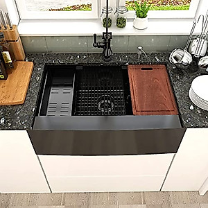 33 Black Undermount Workstation Kitchen Farmhouse Sink-Swifthorse 33x22 Gunmetal Black Stainless Steel Kitchen Sink, 16-Gauge Undermount Deep Single Bowl Kitchen Sink With Apron Front