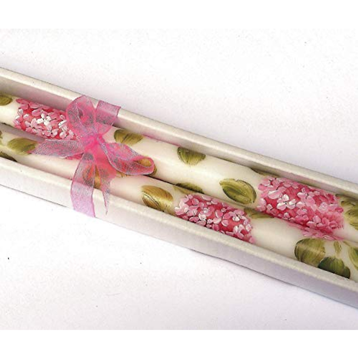 Decorative Dripless Romantic Hand Painted Pink Hydrangea Flower Taper Candles Shabby Chic Floral Decor Home Accents