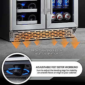 Phiestina Wine Cooler Beverage Refrigerator, 24” Beer Wine Fridge with Dual-Zone Digital Temperature Control, Glass Front Doors and Interior Lighting Holds 20 Bottles and 72 Cans on Removable Shelves