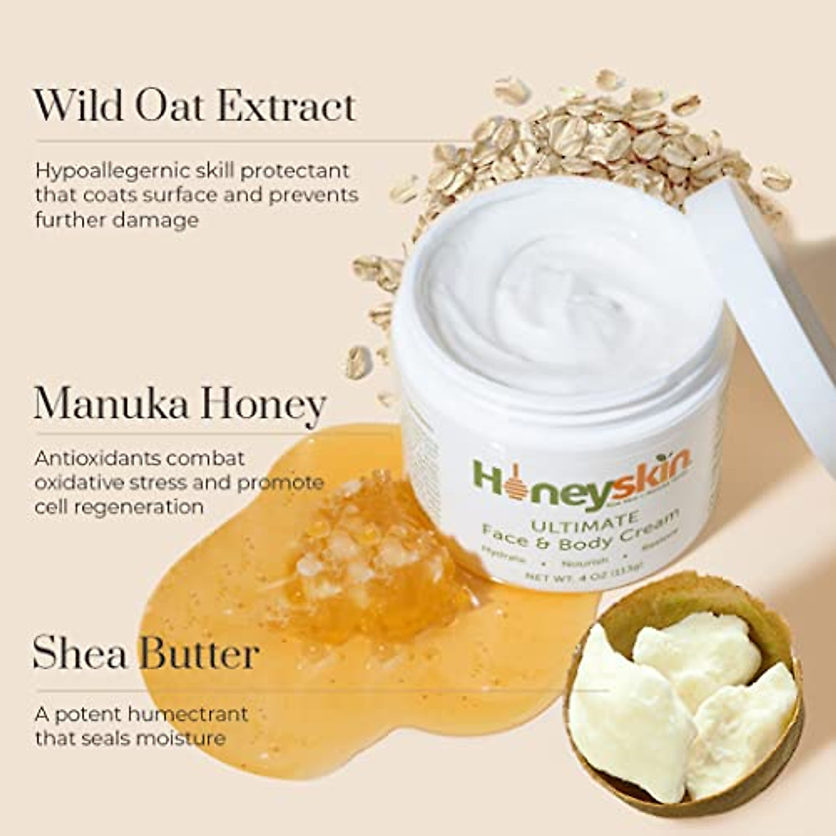 Hydrating Face Moisturizer for Women and Men with Manuka Honey and Coconut Oil - Face Cream and Body Lotion for Dry Skin, Eczema Cream, Psoriasis Cream - Rosacea Treatment for Face - Made In USA (8oz)