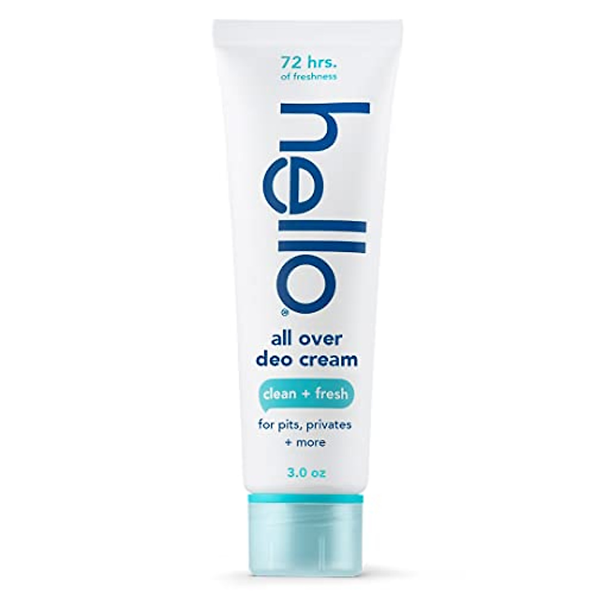 hello All Over Clean & Fresh Deodorant Cream, Aluminum Free Deodorant Cream for Pits, Privates + More, Offers 72 Hours of Freshness, Safe for Sensitive Skin, Vegan, 1 Pack, 3 Oz Tube