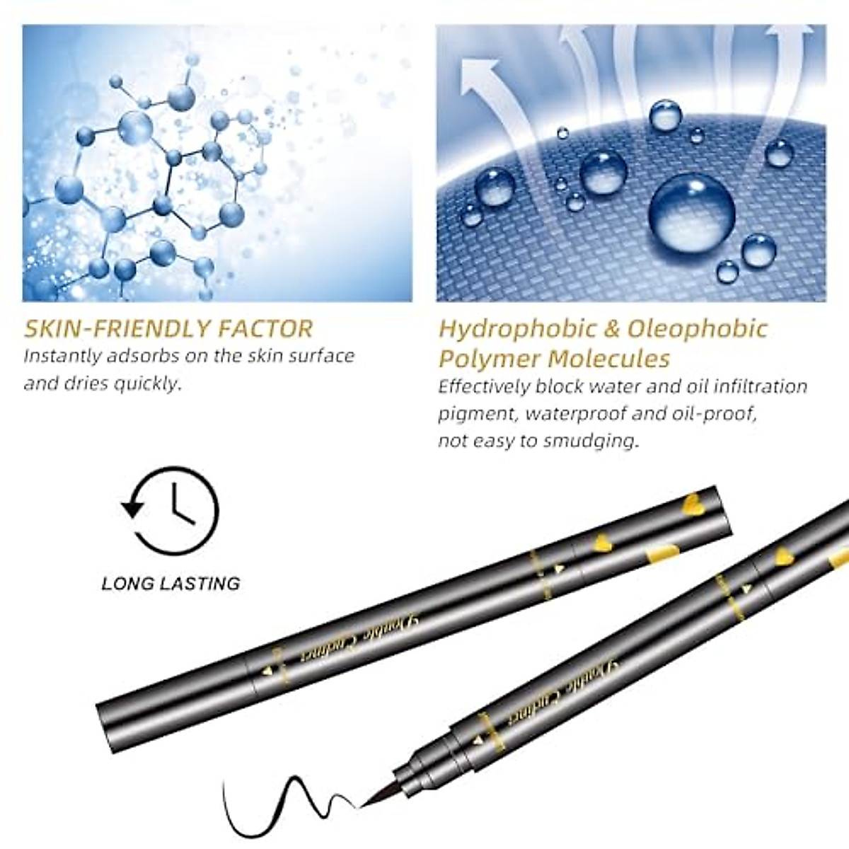 LOKFAR 6 Pcs Double-Side Liquid Eyeliner Stamp Pen Set, Eye Liners for Women Waterproof Eyeliner Pencil Black Eye-liner Stencils Long-Lasting Tattoo Makeup-Triangle,Star,Moon,Heart,Flower,Smiley