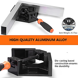 ENGiNDOT Corner Clamp 2Pcs, Right Angle Clamp 90 Degree for Woodworking, Aluminum Alloy Frame Clamp, Adjustable Swing Jaw, Carbon Steel Threaded Rod, Ideal for Welding, Framing, Drilling, Doweling