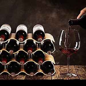 TRUDING Countertop Wine Rack - 14 Bottle Freestanding Wine Bottle Holder Stand - 4 Tier Wooden Wine Storage Rack - Wavy Wine Organizer for Cabinet Pantry Home Kitchen Bar