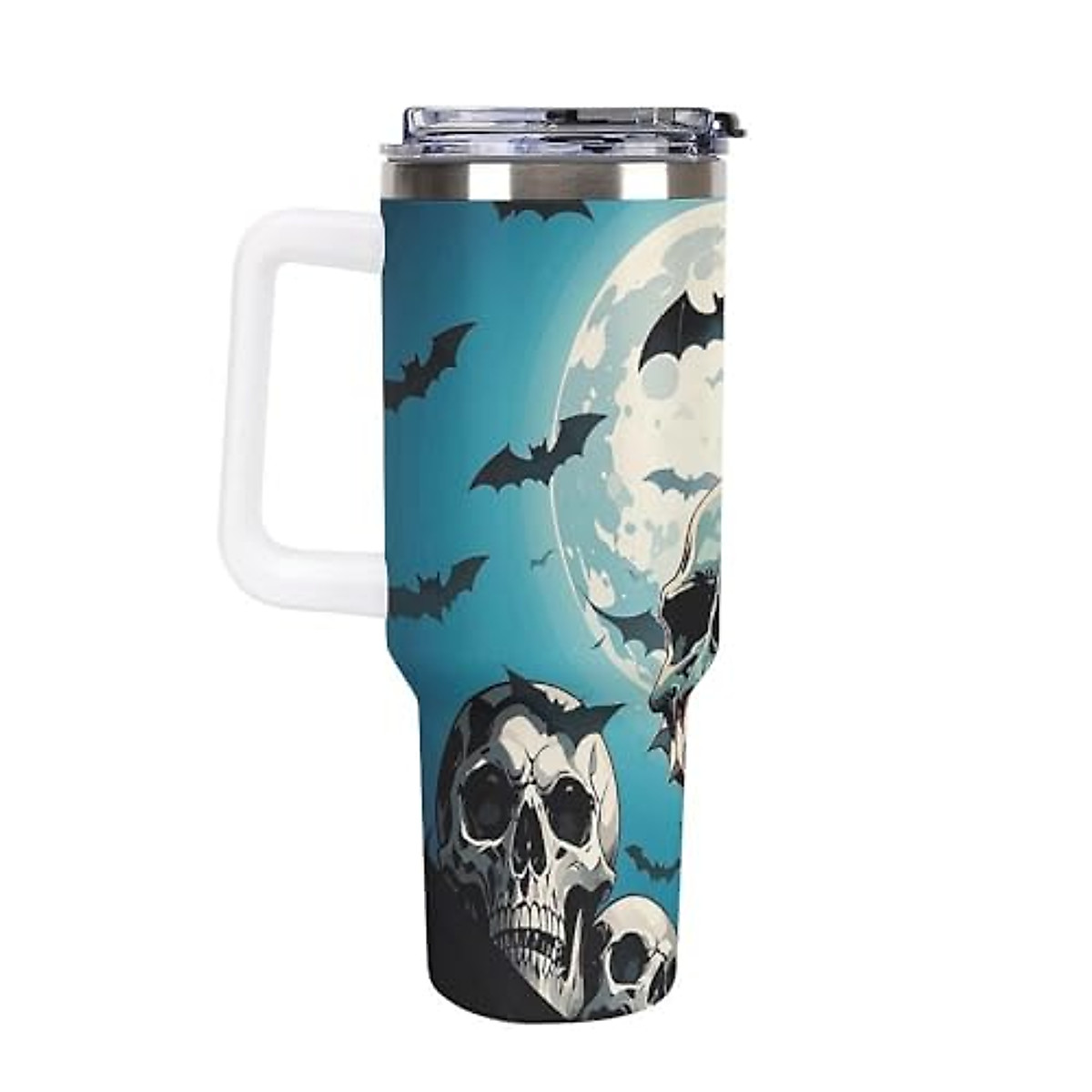 QWJKM Vampire Fangs Tumbler with Handle Large Insulated Car Cup 40 OZ Stainless Steel Travel Mug Leak Proof Water Bottle with Lid And Straw for Car Home Office Gifts