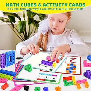 ABERLLS Alphabet Learning Toy for Kids Math Cubes Manipulatives with Activity Cards, Number Blocks Counting Toys Snap Linking Cube Math Connecting Blocks for Kids Age 5 6 7 8