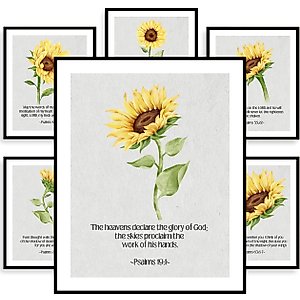 Roxbury Row Bible Verses Wall Decor, Scripture Wall Art, Christian Decor, Biblical Wall Decor, Christian Art Gifts, Scripture Posters, Modern Farmhouse Decor, Sunflower Decor (6 8x10 Unframed Prints)