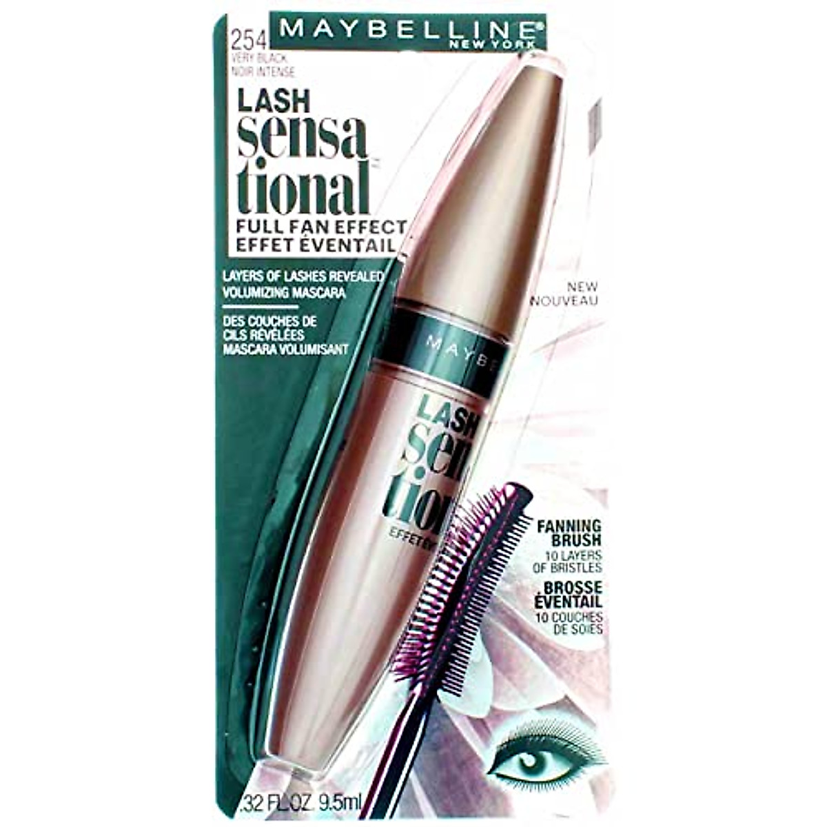 Maybelline New York Lash Sensational Mascara, Very Black [01] 0.32 oz (Pack of 2)