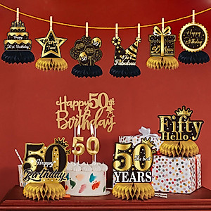 12Pcs 50th Birthday Decorations for Men Women, Including 50th Birthday Honeycomb Centerpieces Decorations, Cake Topper and Candles, 50th Birthday Table Decor