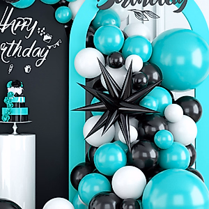 Teal Balloon Arch Kit, Teal Black Balloon Arch, Teal Balloon Garland with Teal White and Black Balloons Silver Star Foil Balloons, Teal Balloon Arch for Birthday Wedding Baby Shower Graduation Party