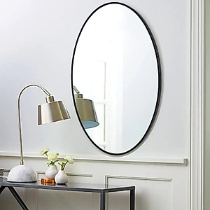 COFENY Oval Mirror, 20"x28" Black Bathroom Mirror with Metal Frame, Wall Mount Mirrors Decor Modern Hanging Mirror for Bedroom Living Room、Entryway
