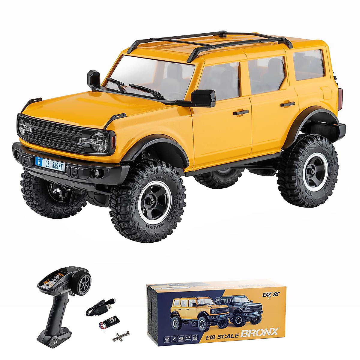 EAZYRC 1/18 Bronx RC Car RTR 4WD, 5km/h RC Truck Remote Control Crawler Off-Road Vehicle for Boy Men with USB Charger,Battery, 2.4Ghz Transmitter (Yellow)