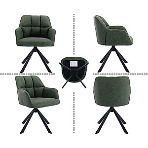 Shunzhi Modern Leather Desk Chair Swirl Office Chair No Wheels Comfy Computer Task Chair Metal Legs Upholstered Accent Arm Chair for Living Room/Bedroom/Small Spaces/Home Office, Green