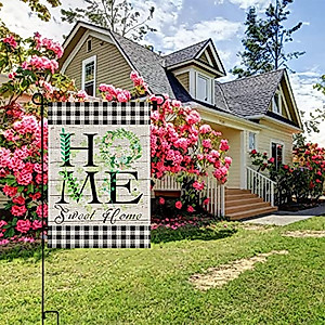 Spring Garden Flag Home Sweet Home Buffalo Plaid Decor Farmhouse Rustic 12x18 Double Sided Burlap Vertical Yard Decor Patio Lawn Outdoor Decorate(HOME)