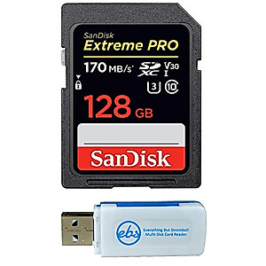 SanDisk Extreme Pro Memory Card Works with Nikon D3400, D3300, D750, D5500, D5300, D500, AW130, W100, L840, A900, P530 Digital Camera SD 4K with Everything But Stromboli Combo Reader (Class 10 128GB)