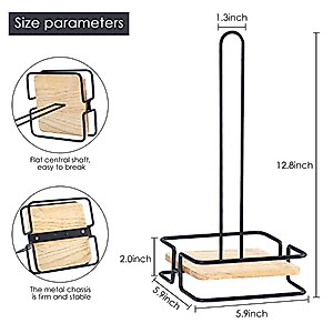 2 Pack Wood Paper Towel Holder, Paper Towel Holder Black Kitchen Roll Holder, for Kitchen Roll Organize, One-Handed Operation Countertop Roll Dispenser
