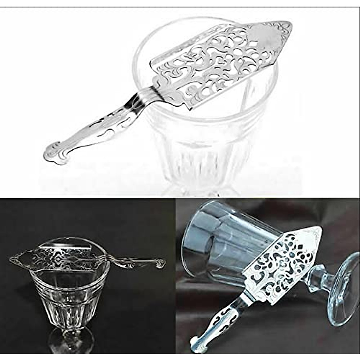 Absinthe Spoon Stainless Steel Absinthe Fountain Accessory Absinthe Dripper for Absinthe Glasses Sugar Cube Silver