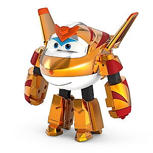 Super Wings 5" Transforming Golden Boy, Airplane Toys Vehicle Action Figure, Transformer Plane to Robot, Birthday Gifts for 3 4 5 Year Old Boys Girls Preschool Kids, Gold