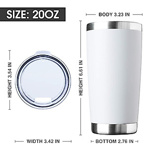 EcoMozz 20oz Tumbler Bulk Stainless Steel Vacuum Insulated Tumblers with Lid Double Wall Travel Mug Durable Powder Coated Coffee Cup, Suitable for Ice Drinks and Hot Beverage (White 1pack)