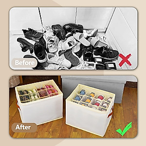 Patinao 3 Pack Shoe Storage Box Organizer for Closet - 36 Cell Space Saver Shoes Containers Bin with Clear Lids Stackable, Can Fit Ottoman, Foldable Shoe Rack Cabinet Cubby for Wardrobe