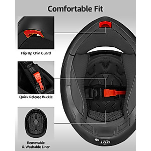 Motorcycle Modular Full Face Helmet DOT Approved - YEMA Helmet YM-925 Motorbike Casco Moto Moped Street Bike Racing Helmet with Sun Visor for Adult Youth Men and Women - Matte Black,M