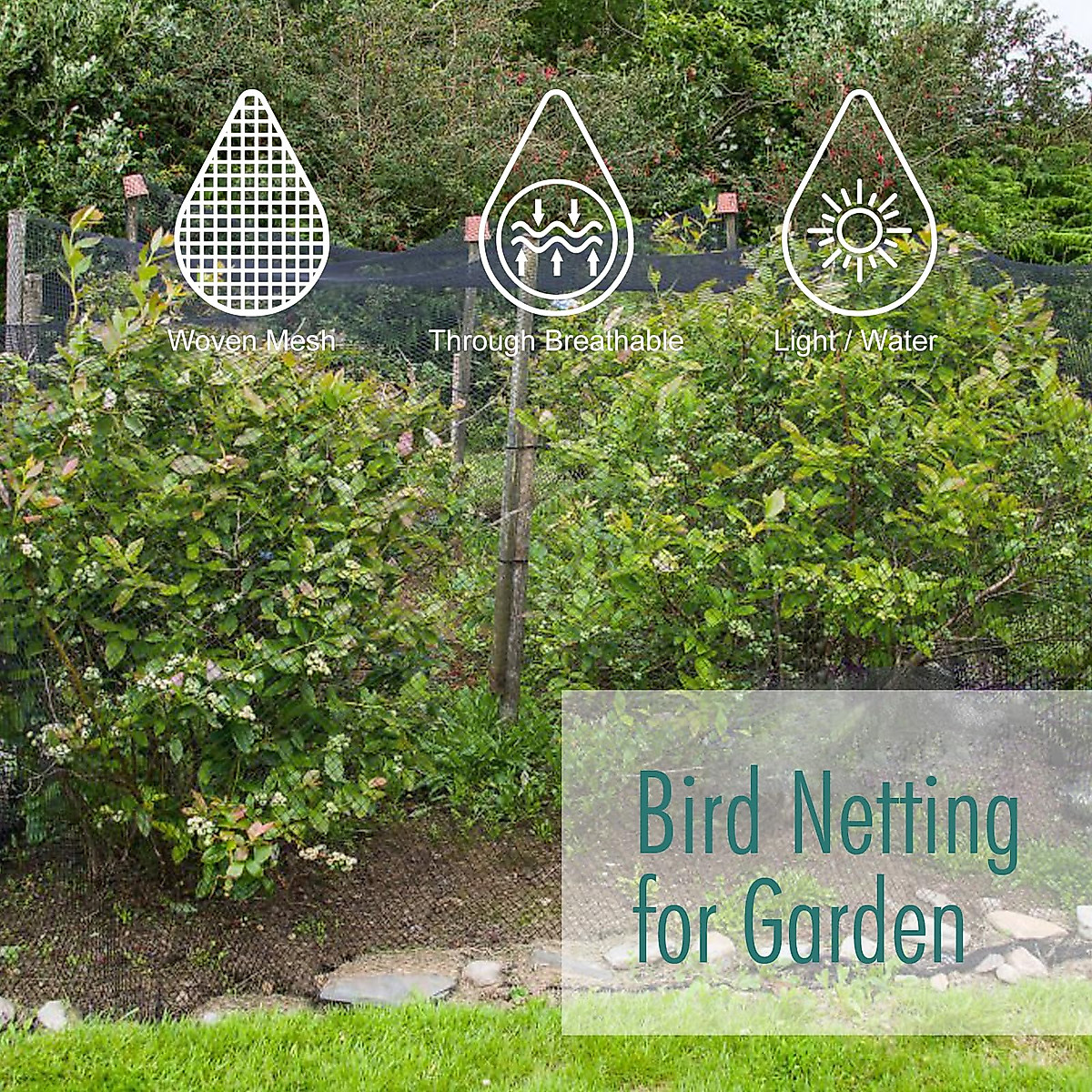 Bird Netting for Garden, Fetanten 13 x 40 FT Heavy Duty Garden Netting Mesh Pest Barrier with Ties and Staples for Vegetable, Fruit Trees, Blueberry Protection Against Birds, Deer, Poultry
