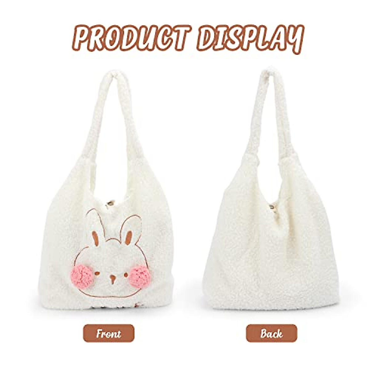 KUANG! Teddy Plush Shoulder Handbag Purse Cute Bear Fluffy Hairball Tote Plush Handbag Faux Lambs Wool Large Shopping Bag