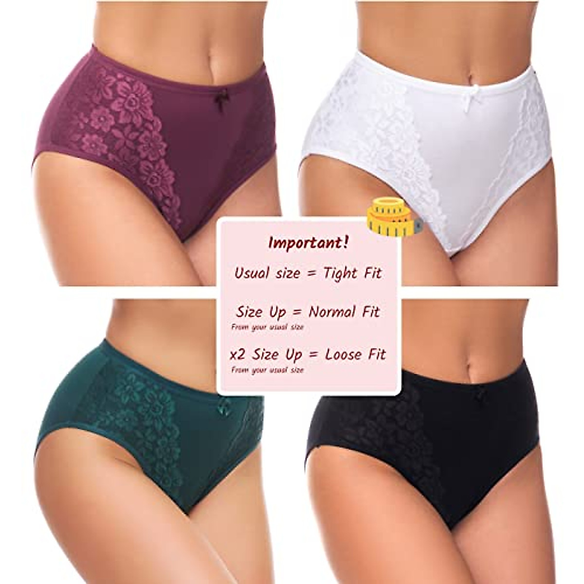 EVERYWOMANKNOW Cotton underpants for women - Ladies panties - No show - Pack of 4 Cotton Panties M