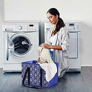 WUWEOT 4 Pack Reusable Grocery Bags, Large Shopping Bags Tote, Foldable Washable Storage Bins with Reinforced Bottom Heavy Duty Handles for Fruit Vegetable Clothes Toys and Picnic