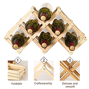 Meltset M Wooden Wine Rack Foldable Wine Holder Tabletop 3 Bottles Small Wine Storage Stand Natural Solid Wood Wine Bottle Cube Organizer Display Shelf for Home Kitchen Cabinet Bar Cellar