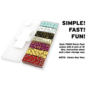 TENZI Party Pack Dice Game - A Fun, Fast Frenzy for The Whole Family - 6 Sets of 10 Colored Dice with Storage Case - Colors May Vary